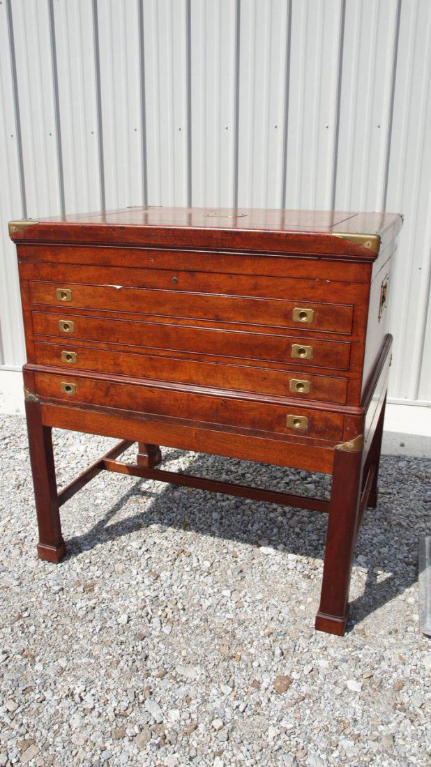 Large butternut & mahogany silverware chest on stand