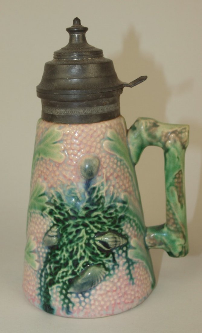 Etruscan Majolica coral syrup pitcher
