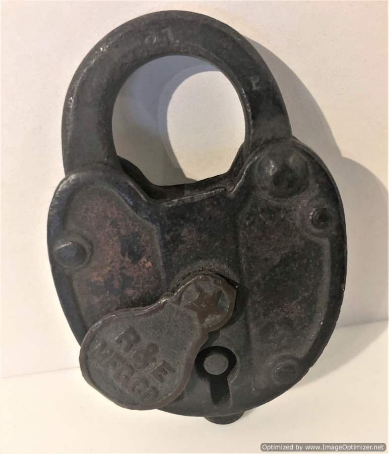 R&E MFG CO. Large Antique Iron Lock Used on Rail Way