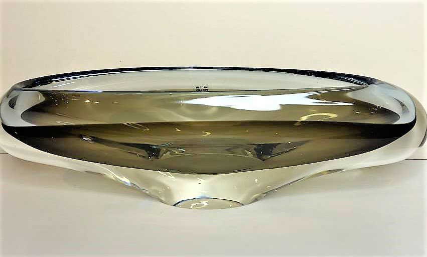 Poland Art Glass Oblong Mid Century Art Glass Bowl