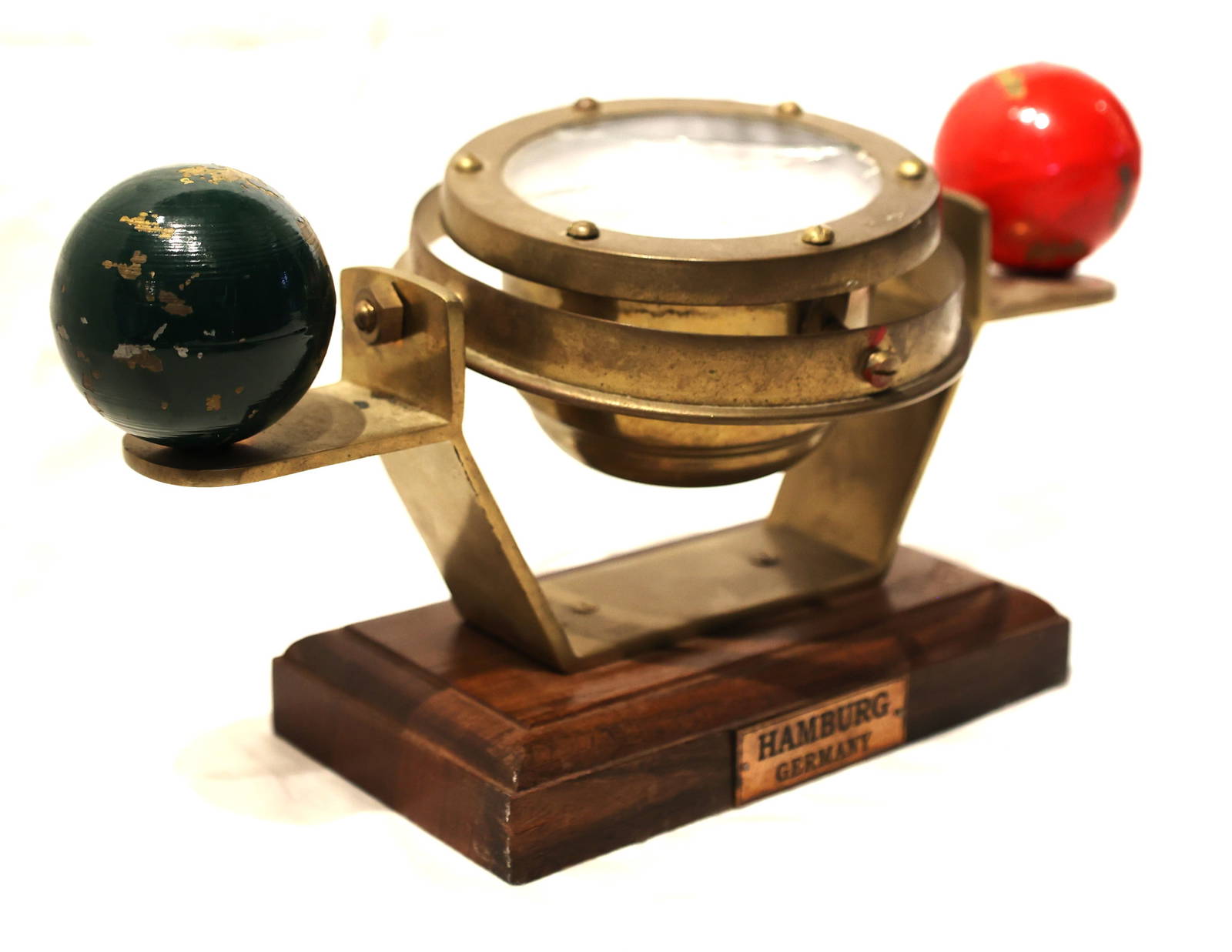 Antique Nautical Brass Hamburg Germany Gimbal Compass On A Wood Base ...