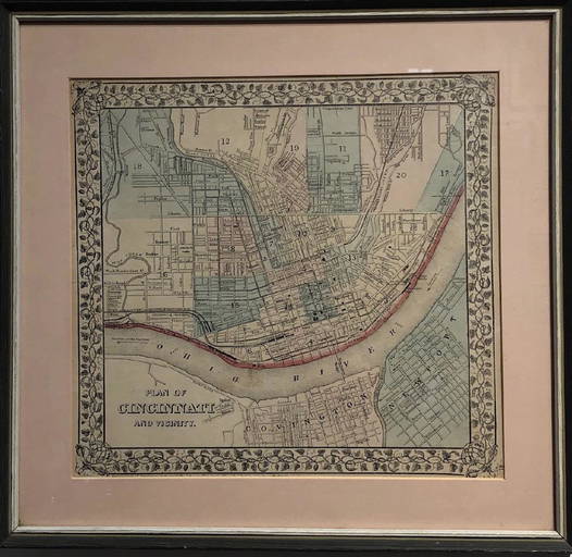 Colored Map City Plan Of Cincinnati, Ohio