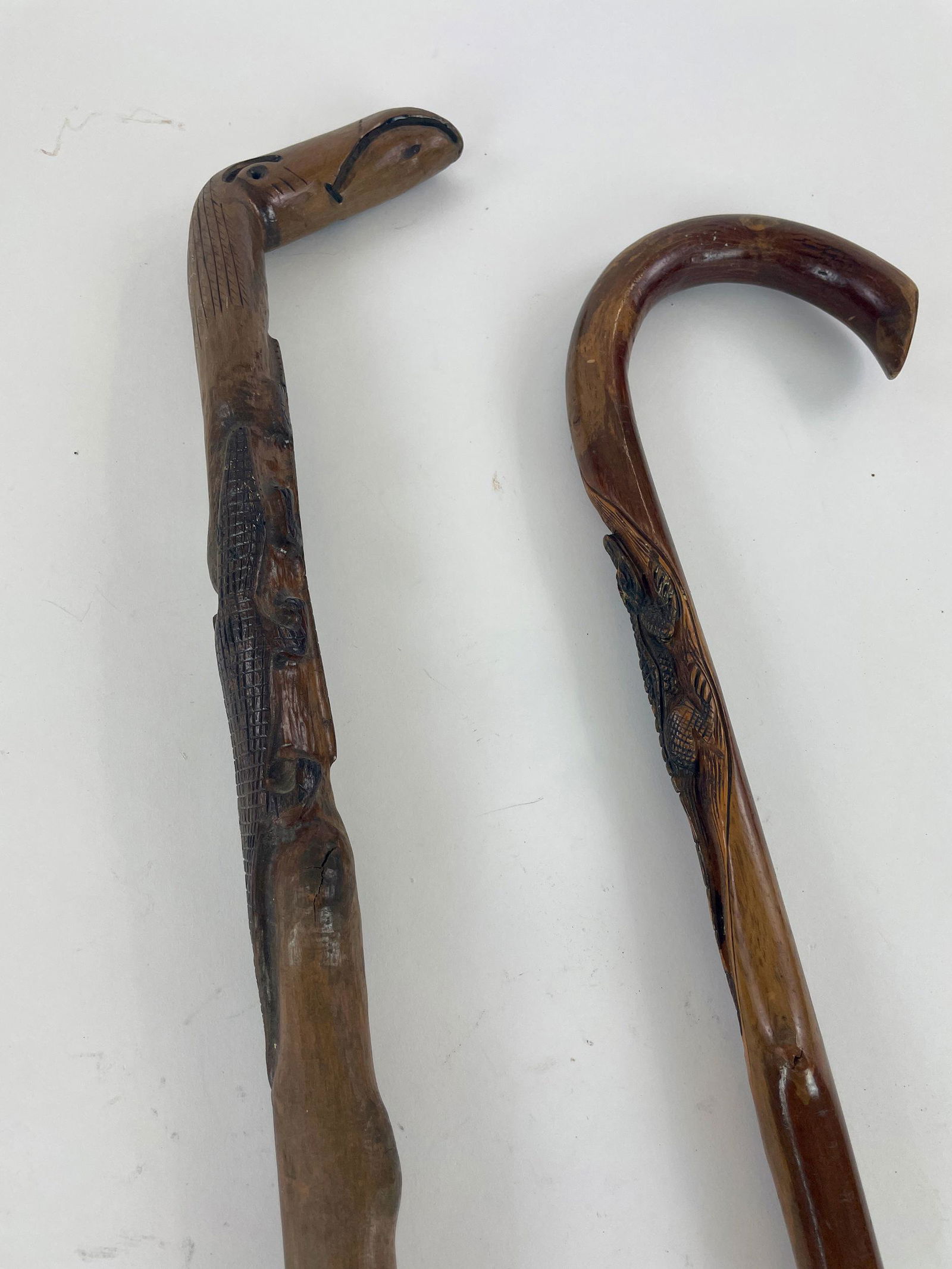 Pair Of Folk Art Carved Alligator Canes