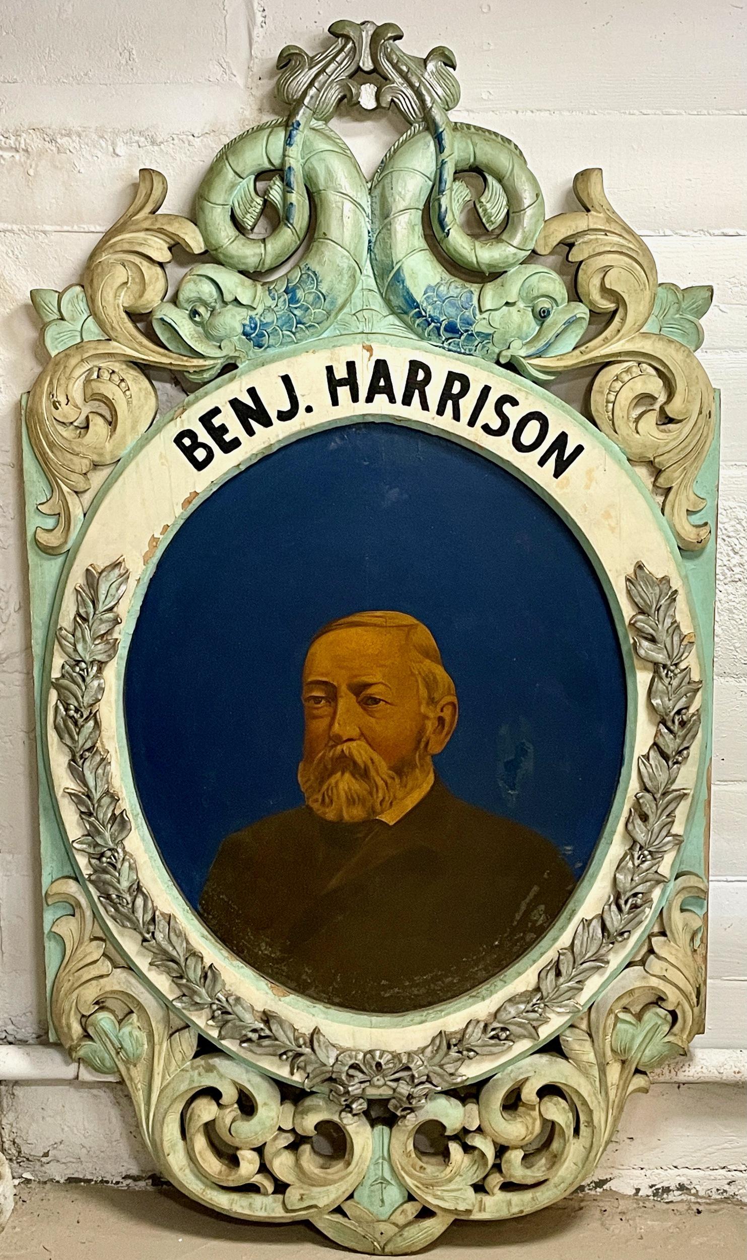Monumental 19th Century Benjamin Harrison Carved Wall Hanging