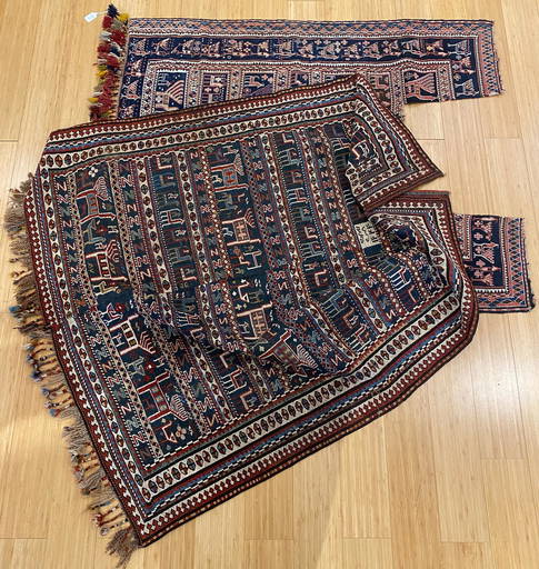 Pair Of Bedouin Tent Entrance Carpets, Pictorial Designs