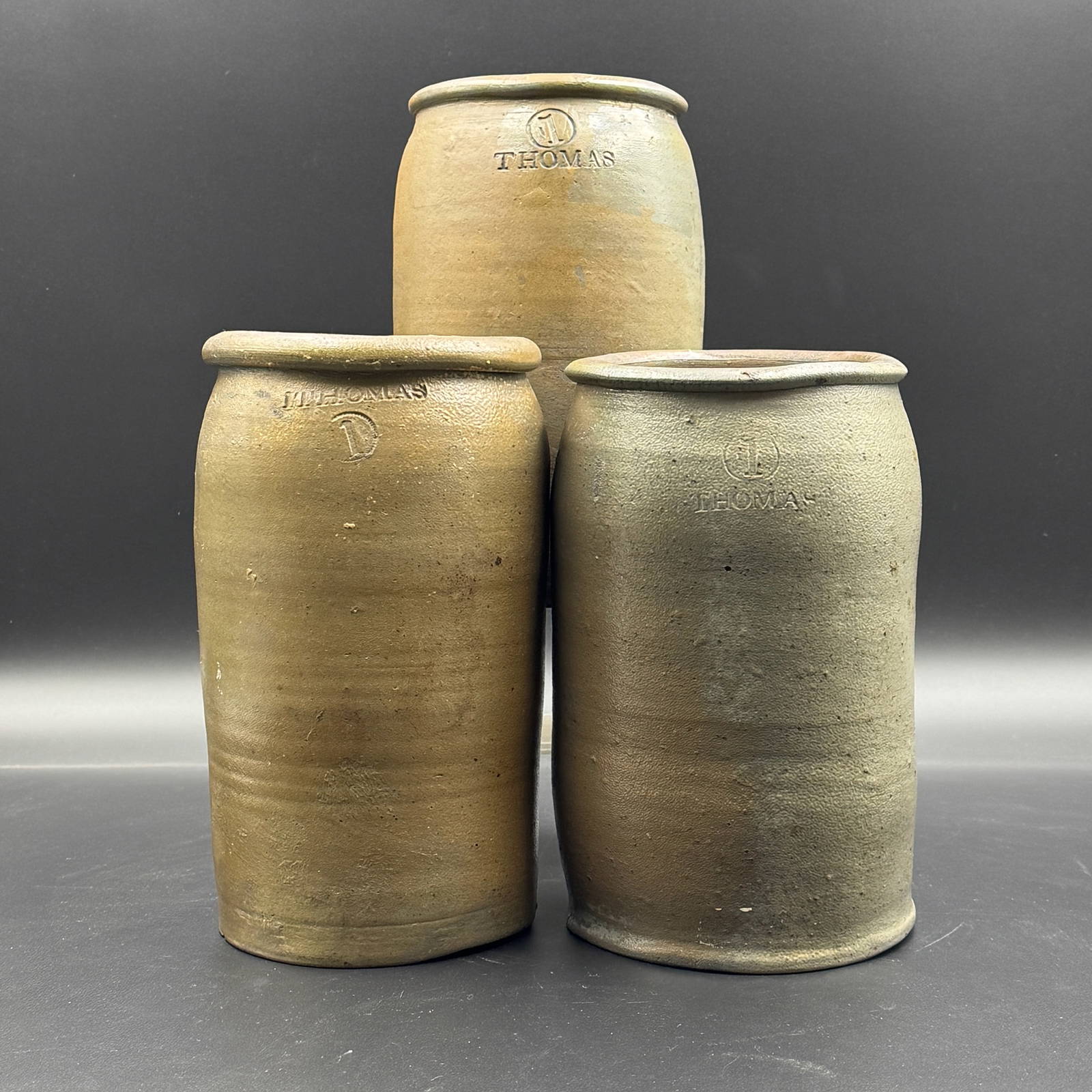 Three Isaac Thomas Stoneware 1-gallon Jars, Maysville, Ky Auction