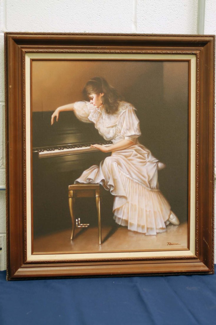 David Paragol Woman At The Piano Framed Oil On Canvas