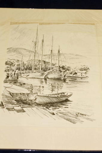 Jas F Murray Etching Of Harbor Scene U