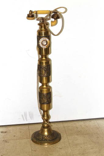 Vintage Brass Floor Standing Telephone Or Phone