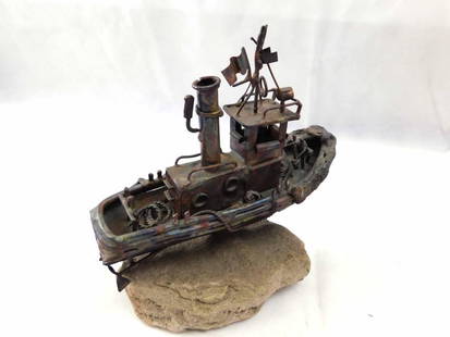 Jim Lewk, Original Copper & Stone Sculpture, Musician Signed