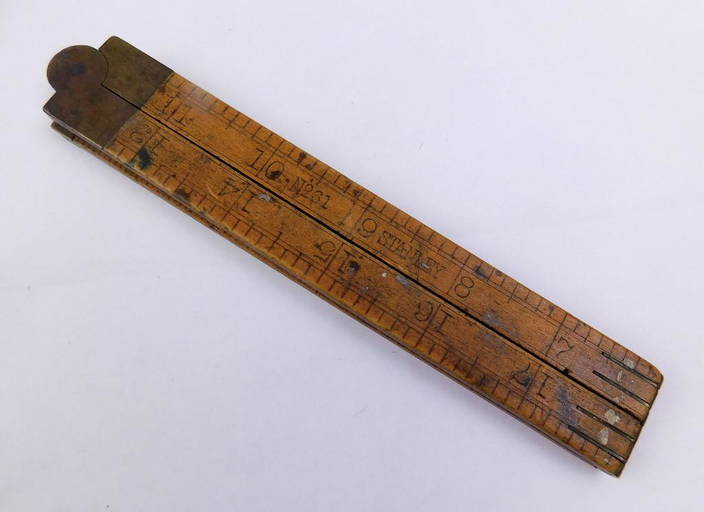 Vintage Folding Yardstick Wood And Brass Ruler