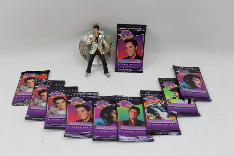 Lot Of Elvis Presley Trading Cards And A Figurine