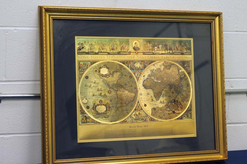 Framed Blaeu Wall Map Gold Foil