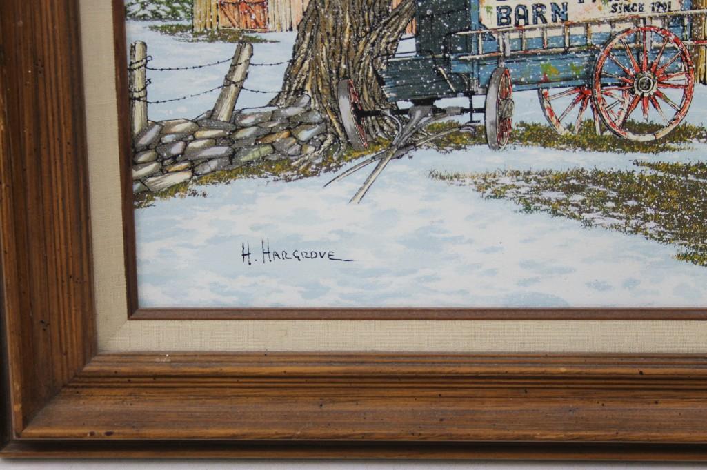 Original H. Hargrove Framed Painting Painter Barn