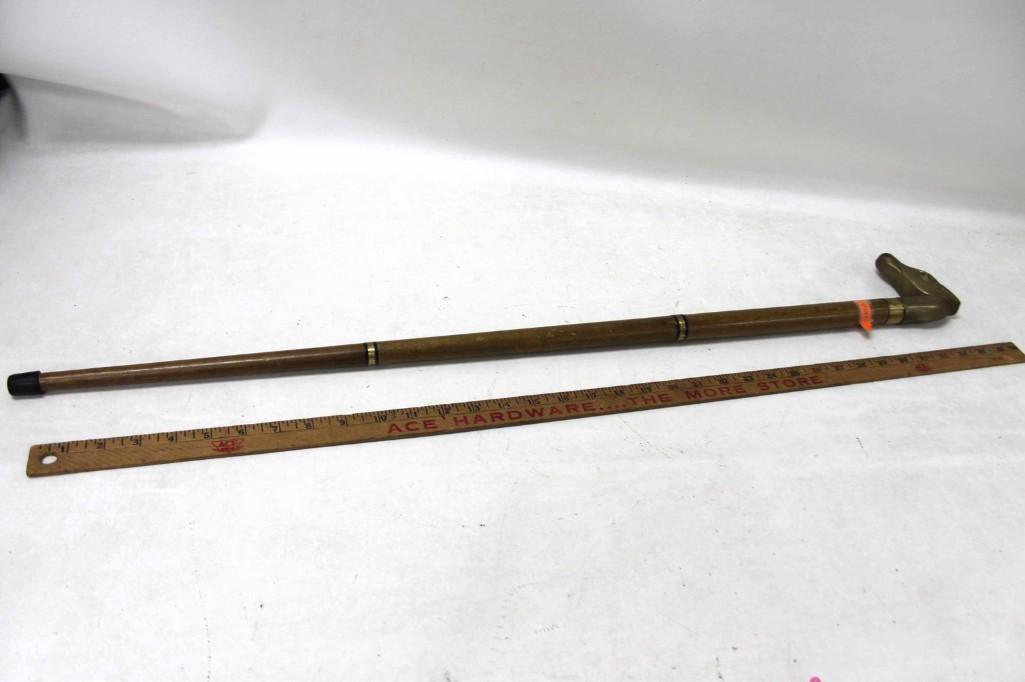 Walking Cane With Hidden Vial And Brass Horse Head