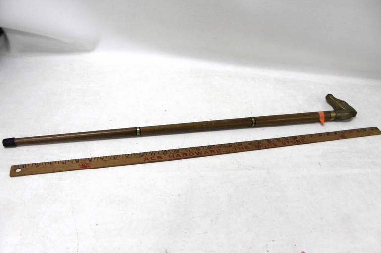 Walking Cane With Hidden Vial And Brass Horse Head