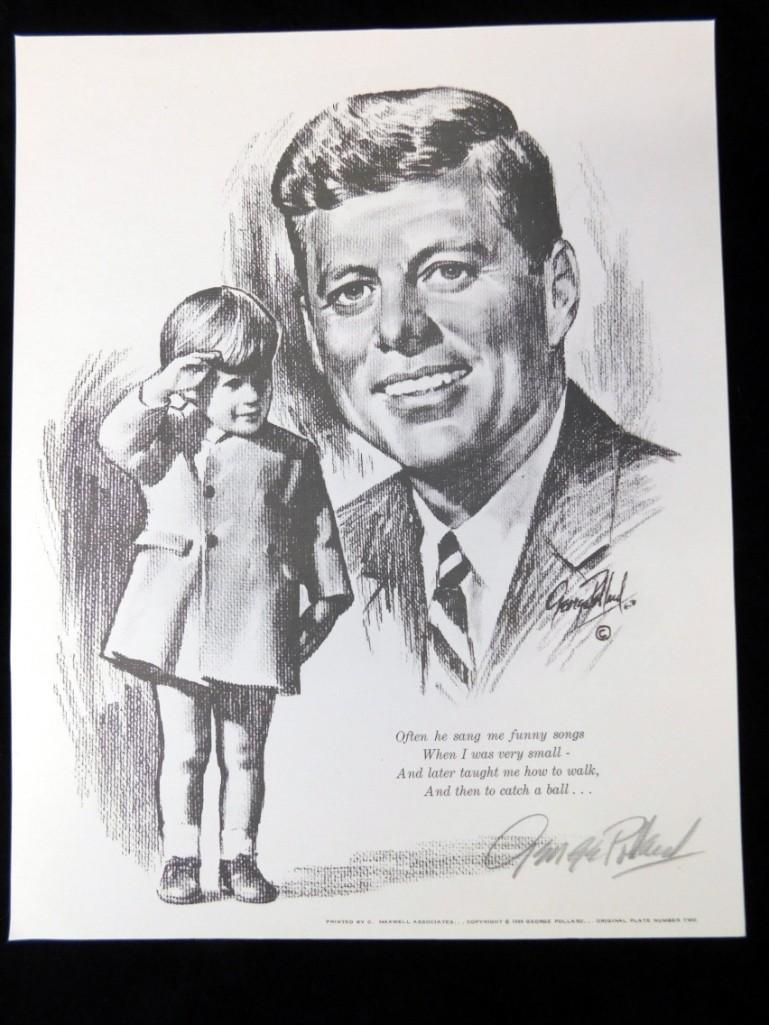 John F. Kennedy And Jr. Print Signed By Artist George