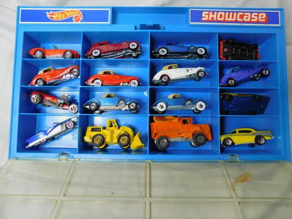 Vintage Hot Wheels Display Case With 16 Cars