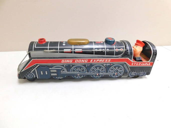 Vintage Ding Dong Express Tin Toy Train Locomotive