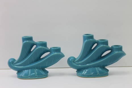 Matching Oval Candlesticks Are From The Cal Art Pottery