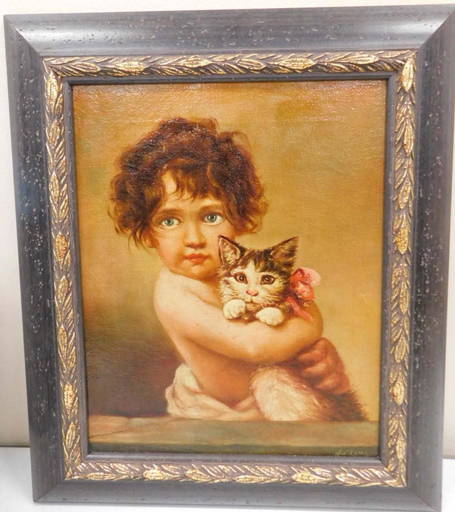 Nic Lenz 1919 1961 Listed Wisc Artist Original Oil On Canvas "baby Girl ...