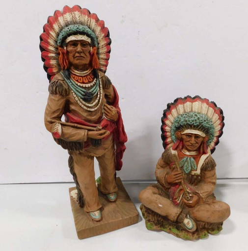 Set Of 2 Native American Statue Figures Holding Peace Pipes Universal ...