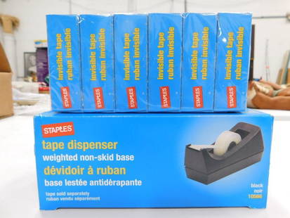 Lot Of 6 New In Package Staples Tape Dispensers And 72 Tape Rolls