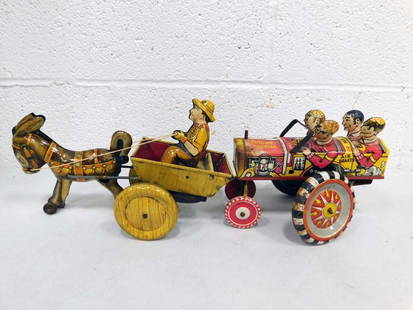 Marx Tin Wind Up Toy Donkey Cart