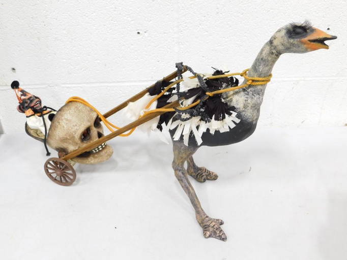 Bethany Lowe Halloween Circus Ostrich Pulling Skull Cart With Monkey ...