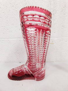 Large Cut To Clear Glass Boot Vase Ruby Red . Vase Measures Approx 7.5 ...