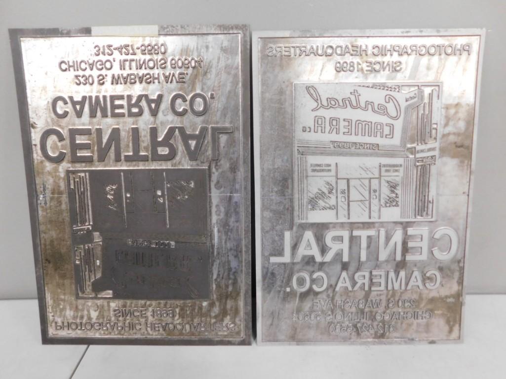 Vintage Central Camera Metal Newspaper Advertisement Plates