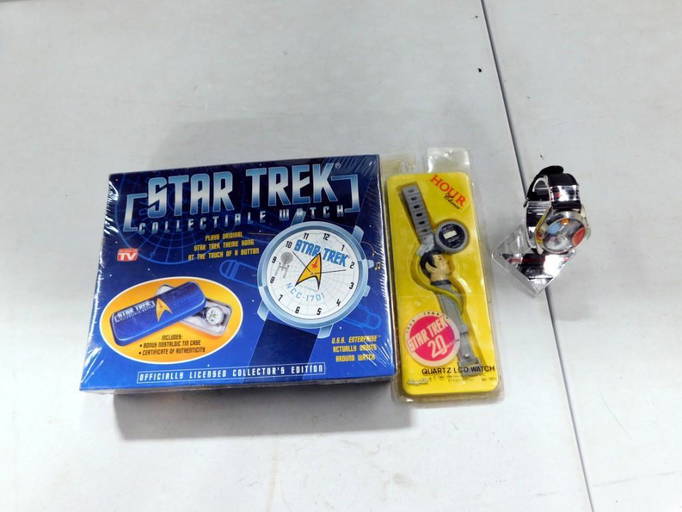 3 Star Trek Watches Incl Star Trek Timex Rotating Uss Enterprise Watch ...