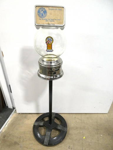 Antique Ford Coin Op Gumball Machine With Cast Iron Stand