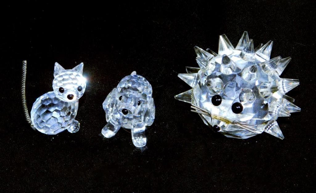 Swarovski Crystal Hedgehog, Cat, And Dog
