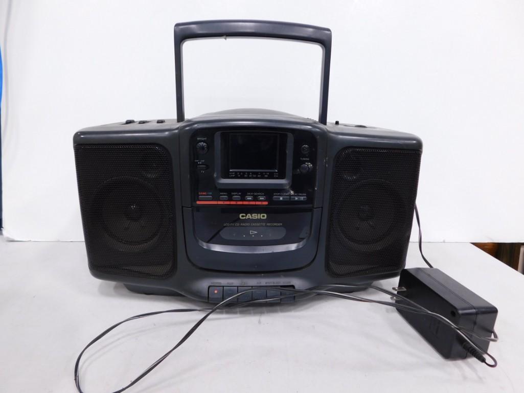 Casio Boombox Lcd Tv Cd Radio Cassette Recorder Model Cd Tv80 Works