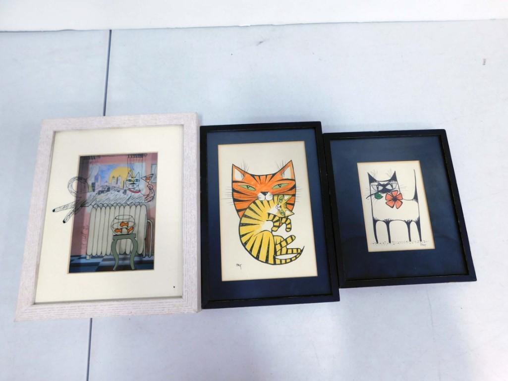3 Framed Cat Prints