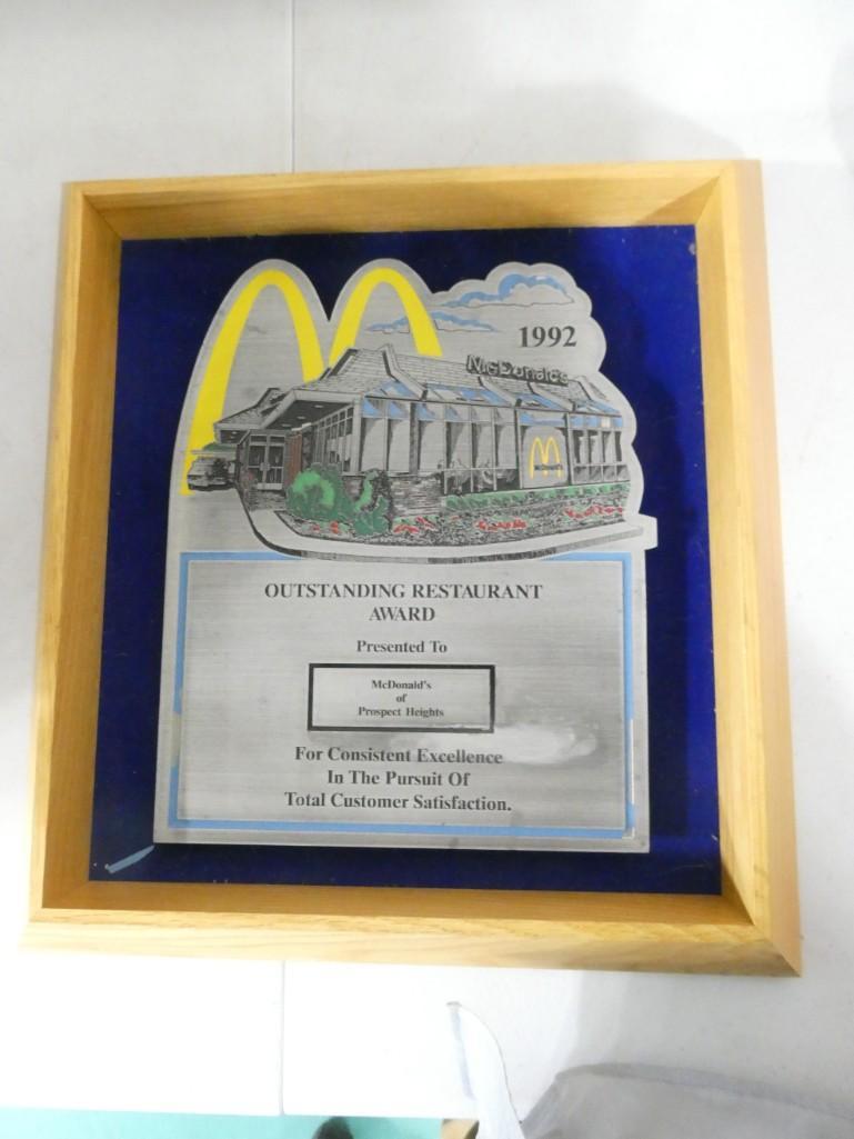 1992 Mcdonalds Outstanding Restaurant Award Framed