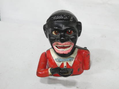 Cast Iron Black Americana Smiling Sam Mechanical Coin Bank