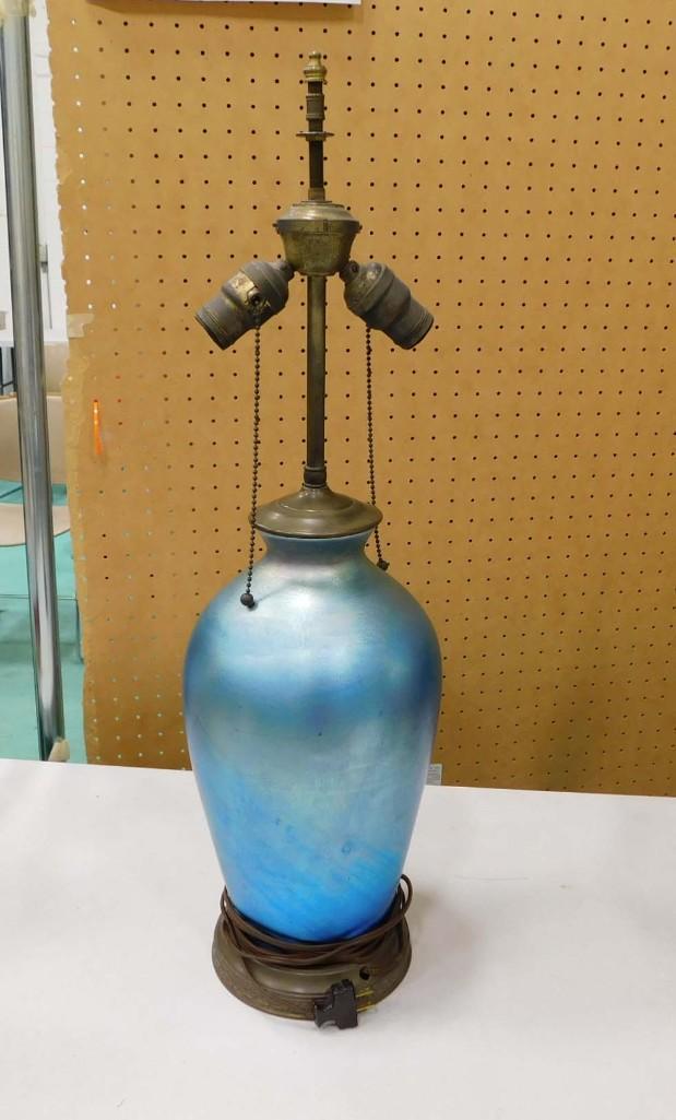 Vintage Blue Carnival Glass Lamp