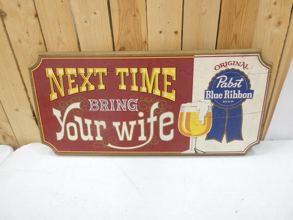 Vintage Pbr Pabst Blue Ribbon Beer Wood Advertising Sign Auction