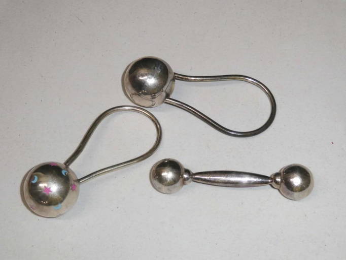 3 Vintage Baby Rattles Incl 1 Marked .925