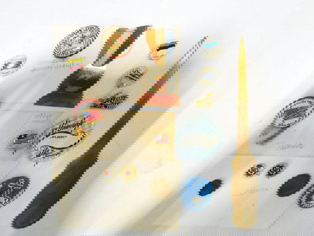 Asst 1930s-1940s Pins & Other Items Incl Lutheran Exposition, Flags ...