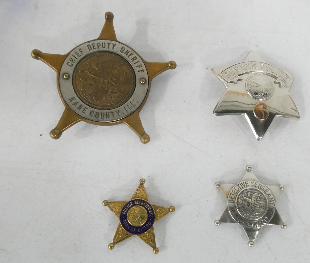 4 Vintage Police Badges Including Chief Deputy Sheriff Kane County ...