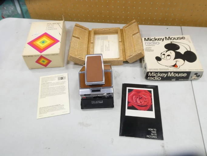 Mickey Mouse Transistor Radio And Polaroid Sx 70 Land Camera Both With ...