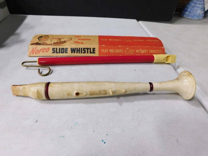 Vintage Norco Slide Whistle With Original Box And Vintage Plastic Recorder