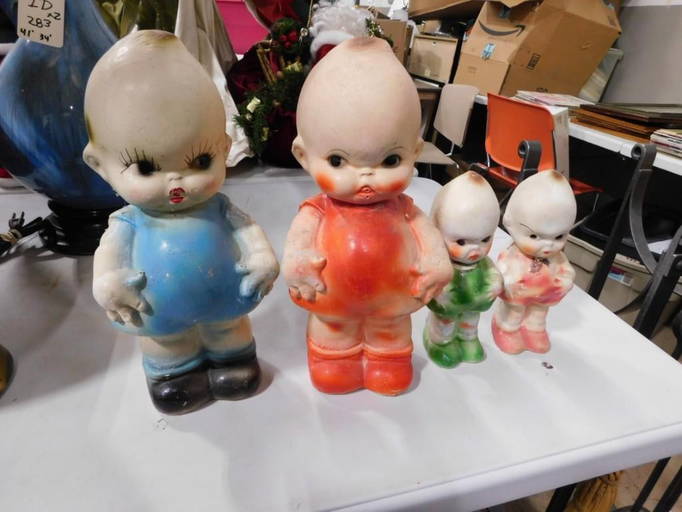 4 Vintage Carnival Chalkware Kewpie Dolls