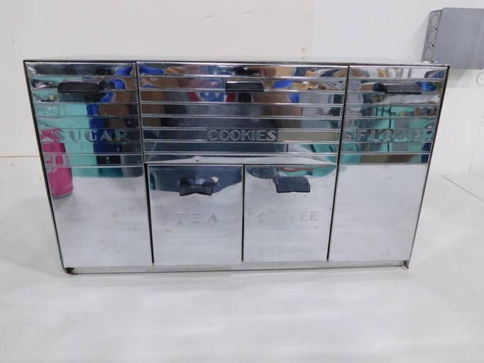 Vintage Chrome Canister Set Wall Mount Or Countertop Kreamer Ware