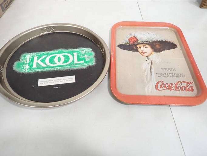 2 Metal Trays Incl Kool Cigarettes And Coca Cola