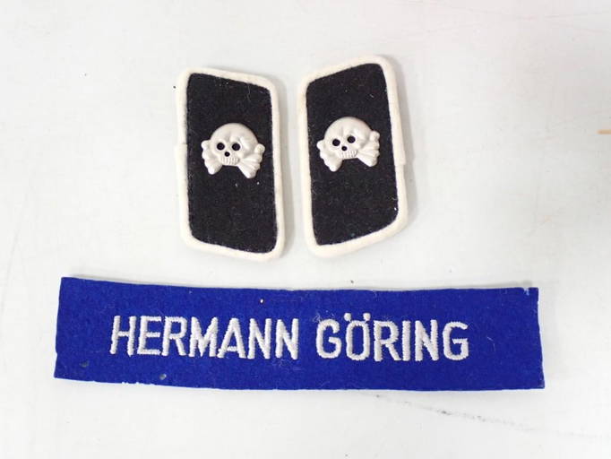 Wwii German Panzer Collar Tabs, Hermann Goring Division Cuff Title