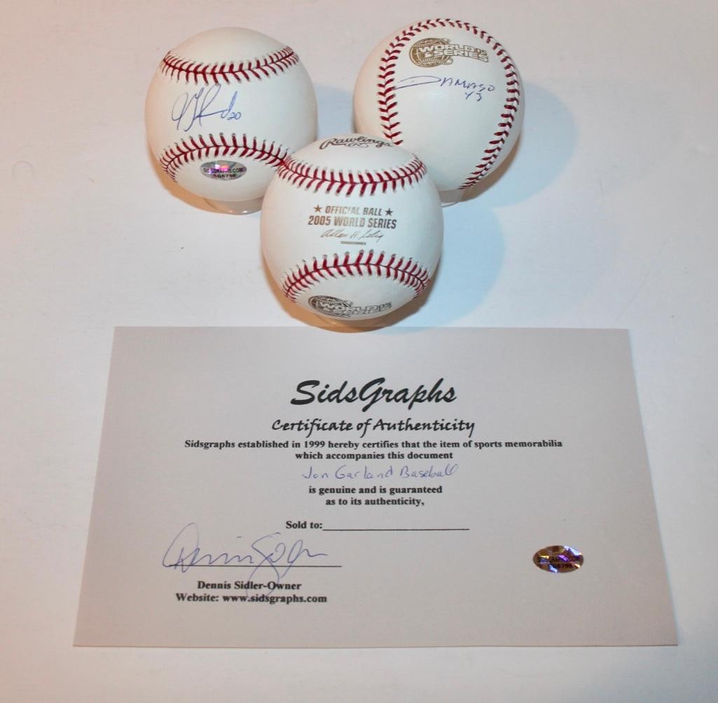2005 White Sox Jon Garland And Damasso Marte Signed Baseballs Plus 2005 Ws Baseball Auction